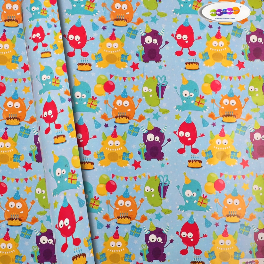Monster Gift Wrapping Paper with Name Tags – Pk / 40 pcs – Party-Anthem.com